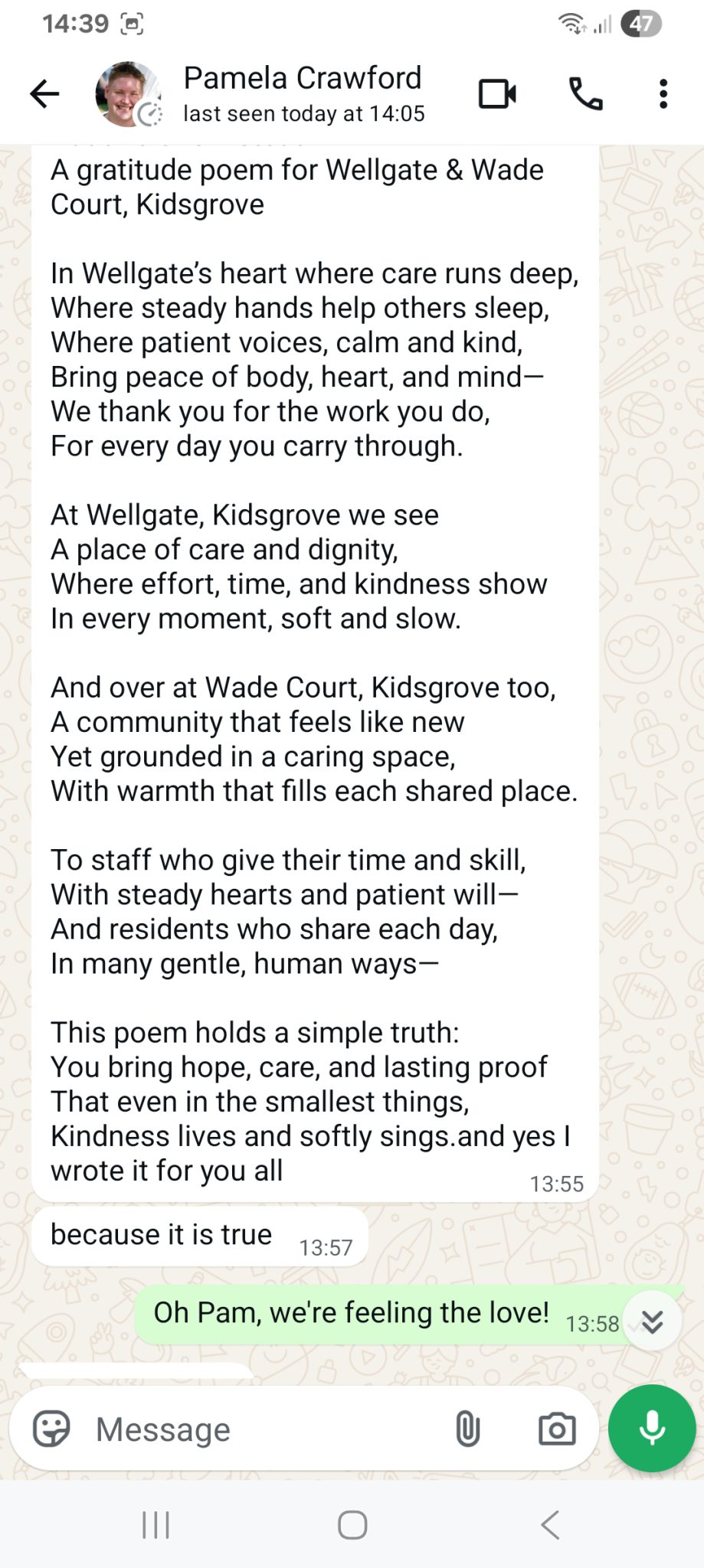 Poem by Pamela from Wade Court - Wellgate